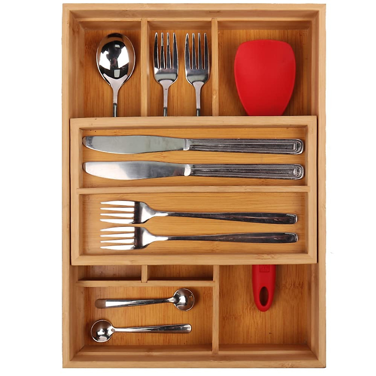 HAZWEOU Bamboo Silverware Organizer - Kitchen Drawer Organizer and Utensil Organizer - Cutlery – Flatware - Hardware Organizer, with Small Slidable Organizer(Natural)