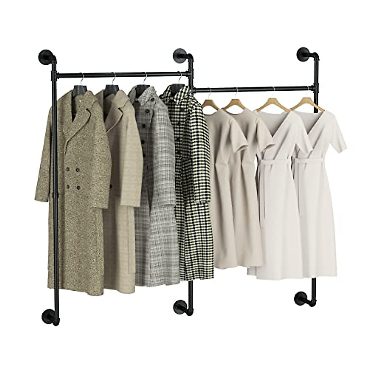 MOUTIK Industrial Pipe Retail Clothes Rack: Wall Mounted Heavy Duty Closet Storage Metal Rod - Iron Garment Hanging Bar Commercial Racks for Clothing Hanger Bedroom Wall Storage