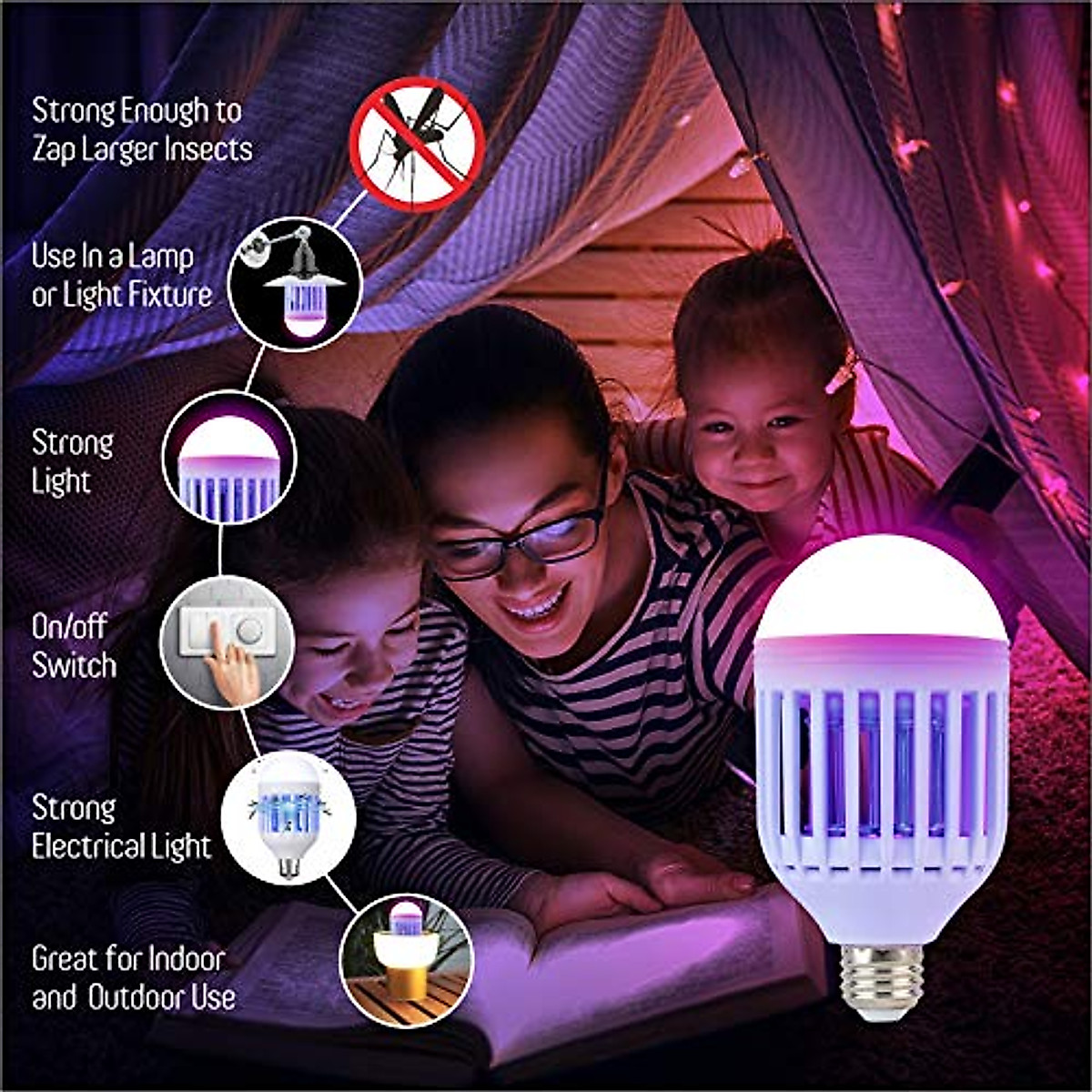 Bug Zapper Light Bulb 2 in 1 Mosquito Killer Lamp LED Electronic Insect & Fly Killer Indoor & Outdoor Insect Zapper insect traps, Fly Zapper Safe & Non-Toxic Silent & Effortless Operation pest control