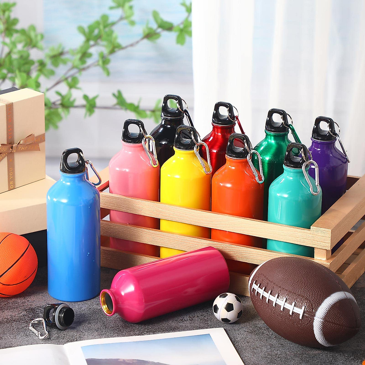 24 Pcs Aluminum Water Bottles Bulk 20 oz Reusable Water Bottles Lightweight Bike Water Bottle Pack with Twist Cap Buckle Leak Proof Travel Bottles for Outdoor Gym Sports Camping Cycling, 12 Colors