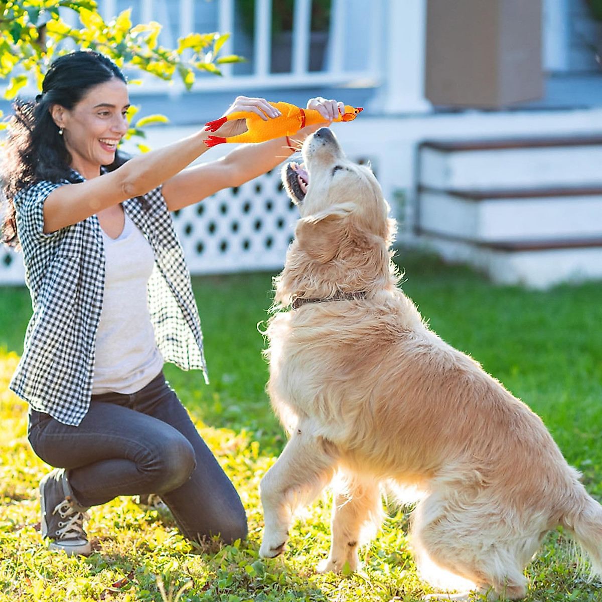 Zddaoole 6 Pcs Large Screaming Chicken Dog Toys,Yellow Rubber Chicken 12 inch,Squeeze Squeaky and Screaming Chicken,Prank Novelty Toy for Kids or Adults