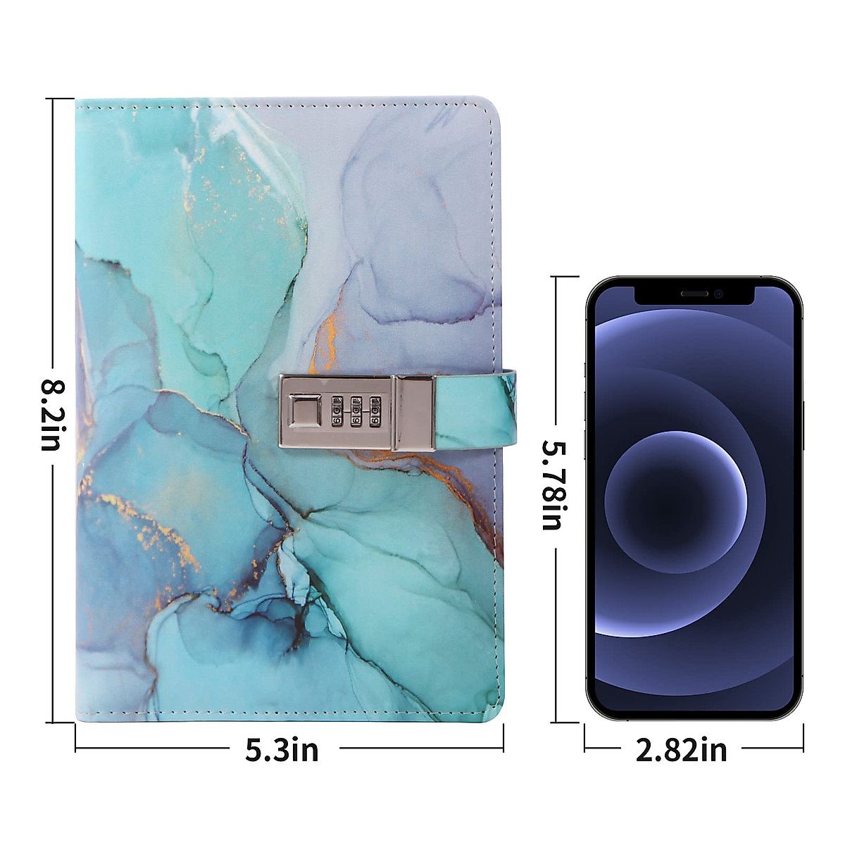 Marble Diary with Lock for Girls and Women, A5 Leather Locked Journal for Teen Girls, Secret Cute Password Lock Notebooks with Pen Holder for Travel Diary Office Notepad