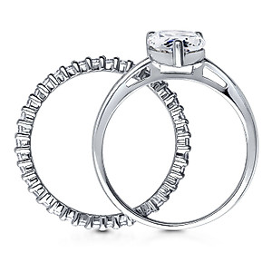 BERRICLE Sterling Silver Solitaire Wedding Engagement Rings 1.8 Carat Pear Cut Cubic Zirconia CZ Ring Set for Women, Rhodium Plated Size 7.5