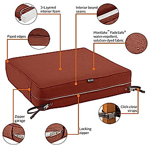 Classic Accessories Montlake FadeSafe Water-Resistant 21 x 21 x 5 Inch Square Outdoor Seat Cushion, Patio Furniture Chair Cushion, Heather Henna Red