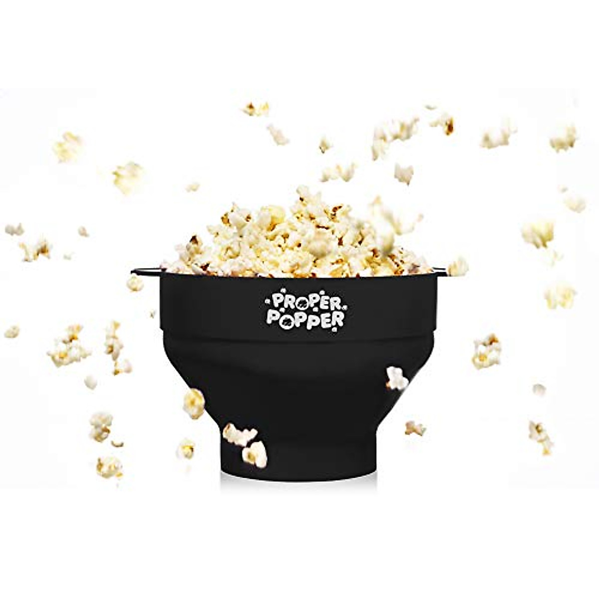 The Original Proper Popper Microwave Popcorn Popper, Silicone Popcorn Maker, Collapsible Bowl BPA Free & Dishwasher Safe - (Black)