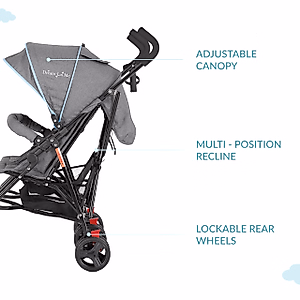 Dream On Me Volgo Twin Umbrella Stroller in Blue, Lightweight Double Stroller for Infant & Toddler, Compact Easy Fold, Large Storage Basket, Large and Adjustable Canopy