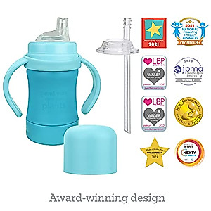Green sprouts Sprout Ware Sip & Straw Cup made from Plants | Non-toxic Plant-based Plastic Transition Sippy Cup without BPA, BPS, BPF | Soft Silicone Spout and Straw | Easy-grip Handles