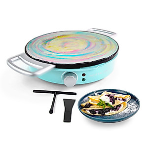 Nostalgia 12-Inch Spinning Crepe Maker for Pancake Breakfast Art with Non-Stick Cooking Griddle, Spatula and Batter Spreader Included