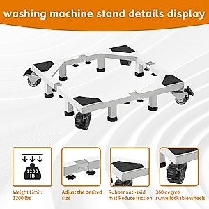 ANBase Heavy Duty All Steel Fridge Stand Mobile Base with 4 Locking Wheels and 8 Sturdy Feet 16.9"-26" Adjustable Furniture Dolly for Washer, Refrigerator and Dryer（White）