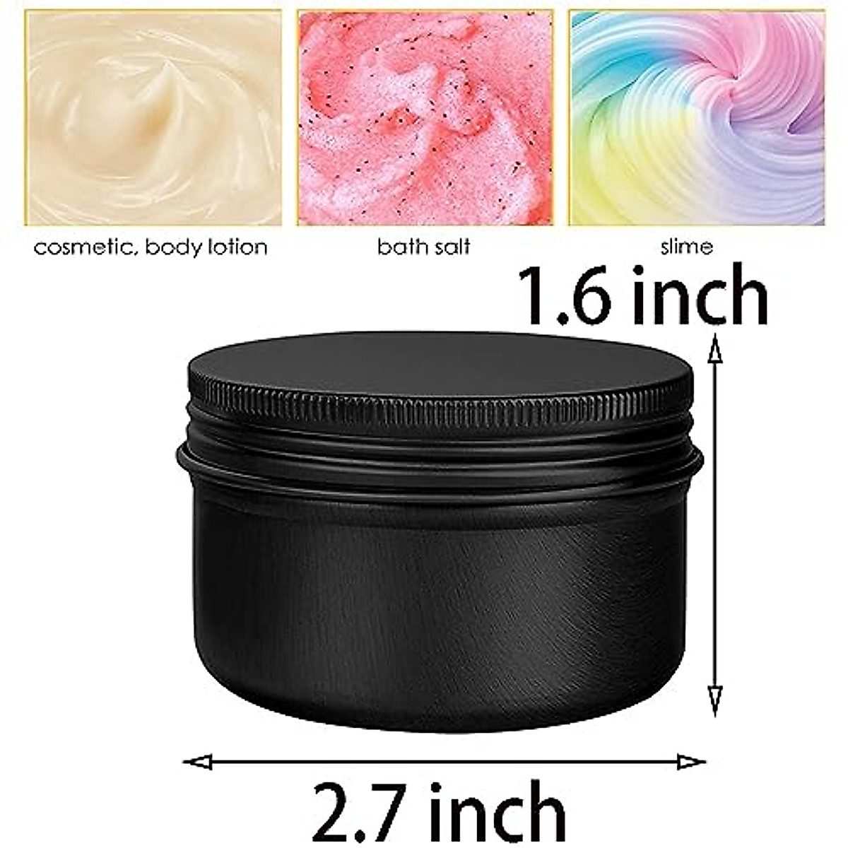 6 Pack 4 oz Aluminum Tins Airtight Storage Tins Containers Bulk Tins with Screw Lids for Kitchen, Storing Spices, Candies, Lip Balm, Salve,Black