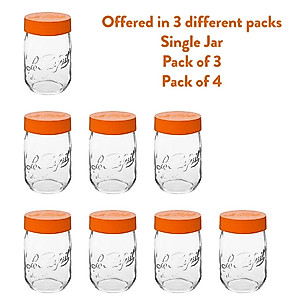 Le Parfait Screw Top Jar Wide Mouth French Glass Jar | Ideal for Food and Soup Storage, Canning, Flour, Brown Sugar, and other Baking Supplies (1L/32oz, Single, Orange)
