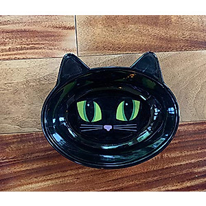 PetRageous 10011 Oval Frisky Kitty Stoneware Cat Bowl 5.5-Inch Wide and 1.5-Inch Tall Saucer with 5.3-Ounce Capacity and Dishwasher Safe is Great for Cats, Black