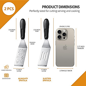 Moohemoo Small Spatula 2PCS, Mini Stainless Steel Metal Spatula Set for Kitchen, Cutter and Serve Turner for Serving, Flipping or Cooking, Ideal for Eggs, Lasagna, Brownie, Cookie, Cakes & Pancakes