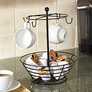 Nifty Coffee Pod & Mug Carousel – Holds 4 Cups, Capsule Storage, Spins 360-Degrees, Lazy Susan Platform, Modern Black Steel, Home or Office Kitchen Counter Organizer