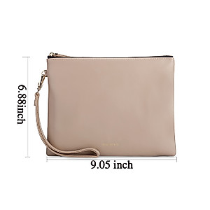 DORIS&JACKY Leather Wristlet Clutch Purse For Women Large Designer Wallet With Detachable Strap (beige)