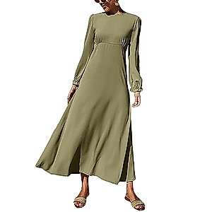 Rooscier Women's Ruffle Long Sleeve Empire Waist A Line Swing Flowy Long Maxi Dress Green Medium