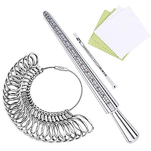 Ring Sizer Measuring Tool, Aluminum Ring Mandrel, 27 Pcs Premium Metal Ring Measurement Tool, Mens Womens Finger Gauge, 4 Sizes Ring Stick, 4 Pcs Polishing Cloth, US Ring Sizing Kit, by UUBAAR