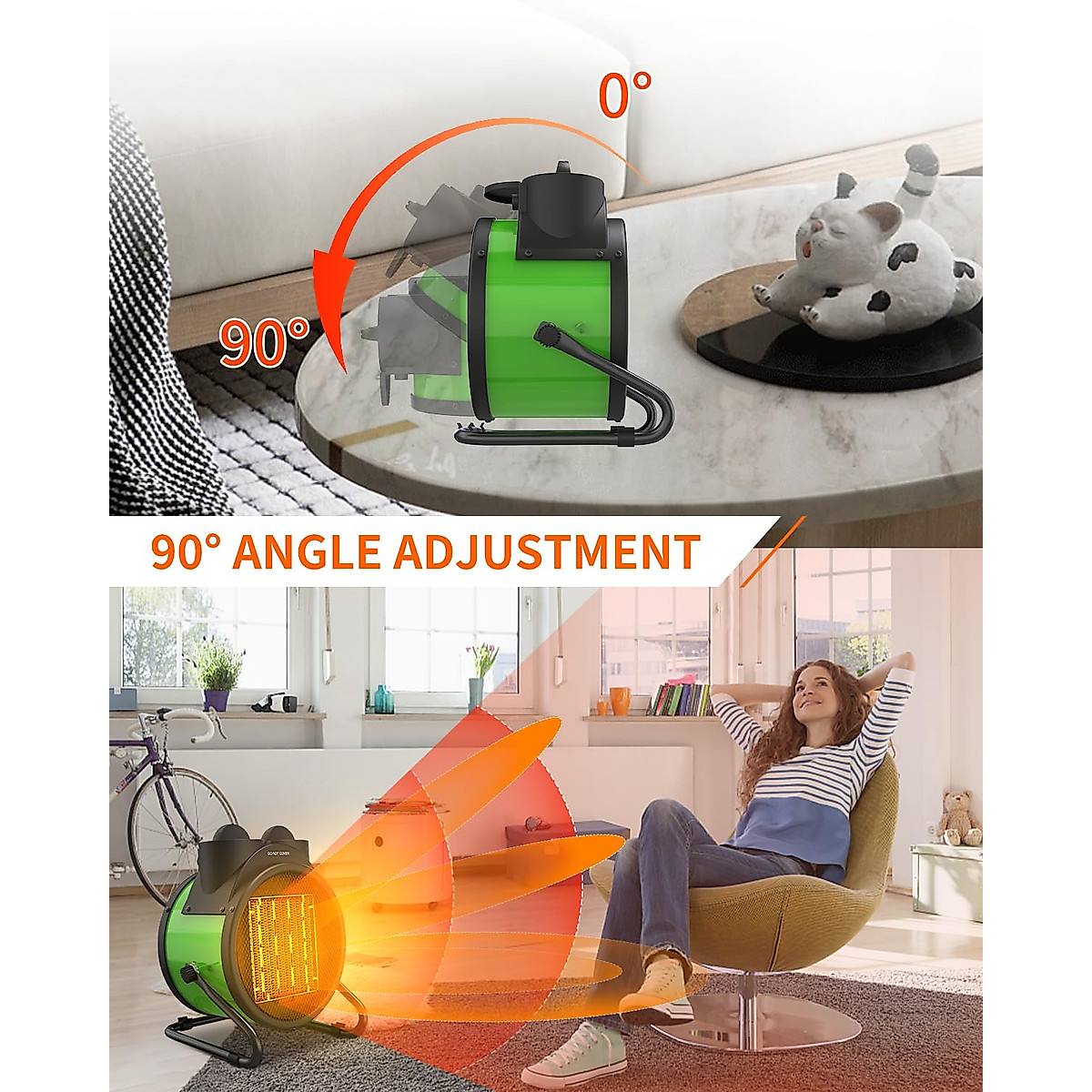 Buyplus Outdoor Heater, 1500W Portable Garage Heater with 90°Adjustable Angle, Overheat Protection & 2S Fast Heating, Electric Space Heater for Patio, Garage, Greenhouse, Indoor Outdoor Use Green