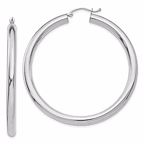 14K Solid White Gold 4mm Tube Round Extra Large Hoop Earrings