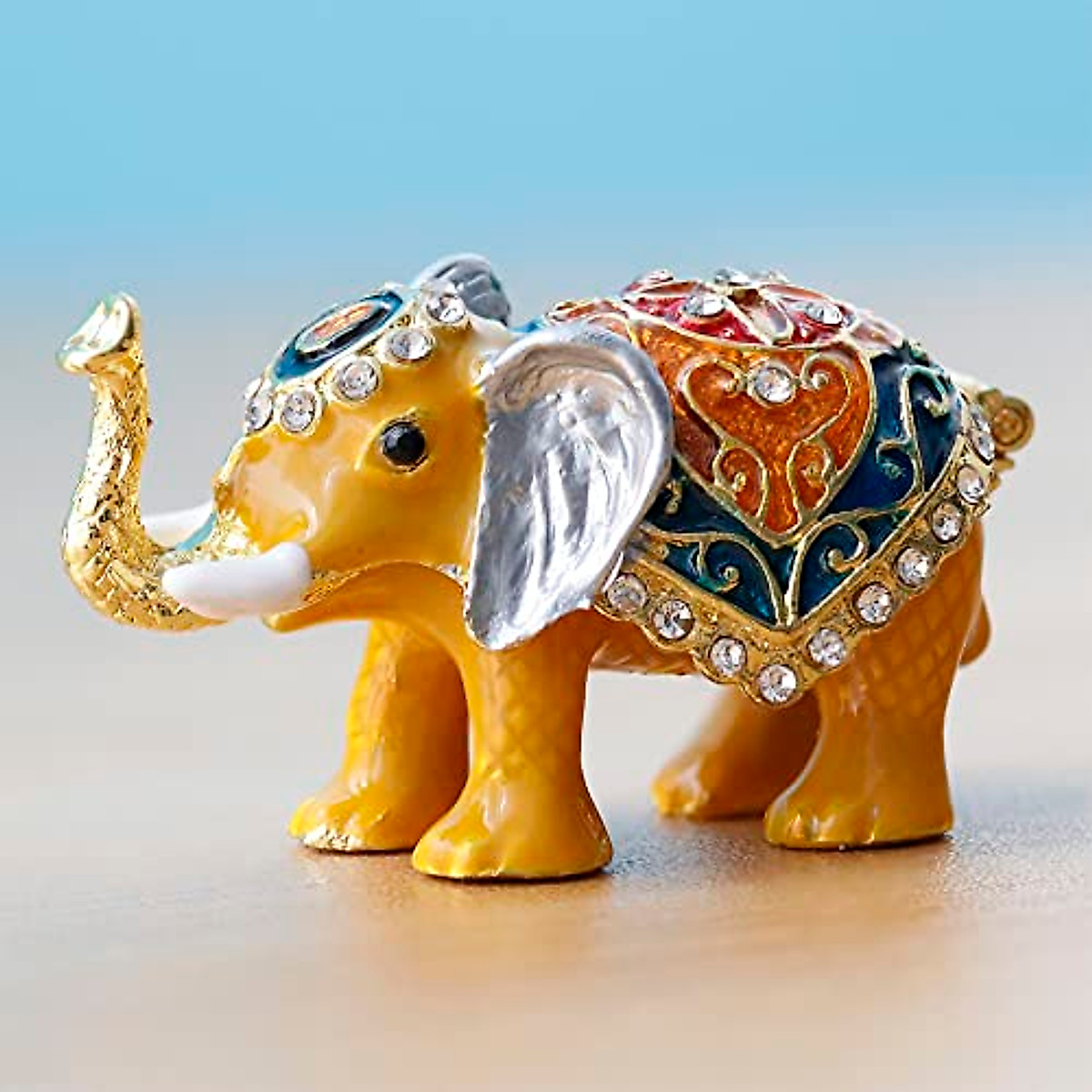 SEVENBEES Small Elephant Trinket Box - Hinged Enameled Jewelry Organizer with Unique Mini Ring and Earrings Compartments - Collectible Keepsake and Figurine for Home Decor - Mothers Day Gifts