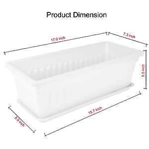 Niiiice 8 Packs 17 Inch White Plastic Flower Window Box Vegetable Planters with Trays, Rectangular Planter Planters with 10 Pcs Plant Labels (White)…