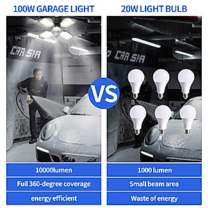 onffo LED Garage Light, 100W Deformable LED Garage Ceiling Lights, 10000 Lumen Ultra Bright LED Garage Light 4+1 Adjustable Panel, E26/E27 Socket, Shop Lights for Basement Workshop Barn Storage Room