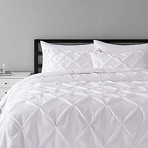Amazon Basics Light-Weight Microfiber Pinch Pleat Duvet Cover Set -3 pcs, King, Bright White