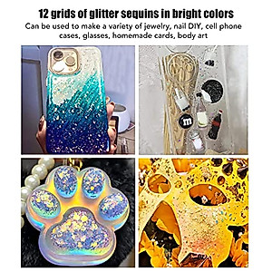 Nail Glitter Sequins, Decorations Craft Glitter Sequin Multiple Shapes Hand Made DIY 12 Grids for Homemade Cards(Silver)