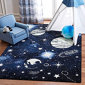 SAFAVIEH Carousel Kids Collection 5'3" Square Dark Blue / Light Blue CRK122M Outer Space Area Rug