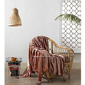 Luxury Crushed Rose Velvet Throw Blanket with Tassels Soft Velvet Boho Sofa Throw for Living Room 120X180 Cms UO