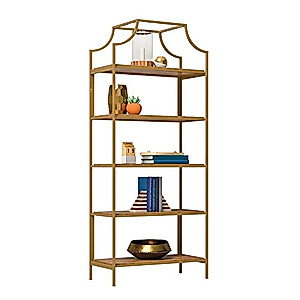 Sauder International Lux Sindoori Mango 5-Shelf Metal Frame Bookcase, Sindoori Mango Finish