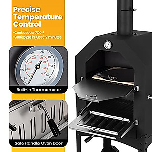 Outdoor Pizza Oven Wood Fired Pizza Oven Patio Portable Pizza Maker Cooking Grill with Wheels Waterproof Cover for Backyard Camping