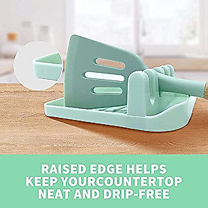 LSVGOE 2 Pack Multiple Utensil Spoon Rest with Drip Pad Non-Slip Heat Resistant Kitchen and Grill Spoon Holder for Spatula, Ladle, Tongs, Kitchen Gadgets, and Cooking Accessories (Light Green)