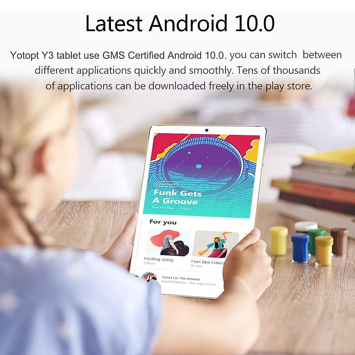 YOTOPT 10 Inch Android Phone Tablets, Dual Sim Card Slot, 32GB ROM, 256GB Expand, Quad Core, WiFi, Bluetooth, GPS, FM, Dual Camera, IPS HD Touch Screen, Support 3G Phone Call Tableta (Gold)