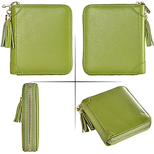 Easyoulife Womens Credit Card Holder Wallet Zip Leather Card Case RFID Blocking (Green)