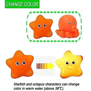 Bath Toy, Water Spraying Discoloration Floating Animals, Bathroom Pool Accessory, Shark Fishing Play Set for Babies and Kids