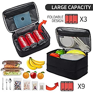 goiealeaes Black Lunch Box Bag For Men & Women Expandable Adult Lunch Boxes Bag Canvas Small Lunch Bag Handheld Insulated Lunch Bag