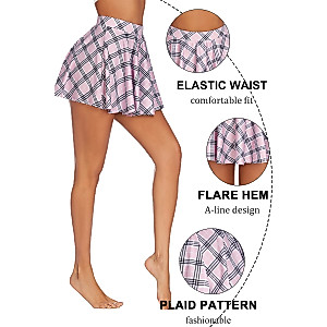Avidlove Women's Mini Plaid Skirt Stretchy Elastic Waist Flared Casual Mini Skater Skirt