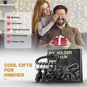 Bit Holder 1/4 Socket Gifts for Men-Stocking Stuffers for Adults,Tool Organizers Mens Gifts for Him,Husband,Gadgets 1/4 Hex Shank Socket Screwdriver Drill Bit Holders Keychain Cool Stuff Ideas Gift