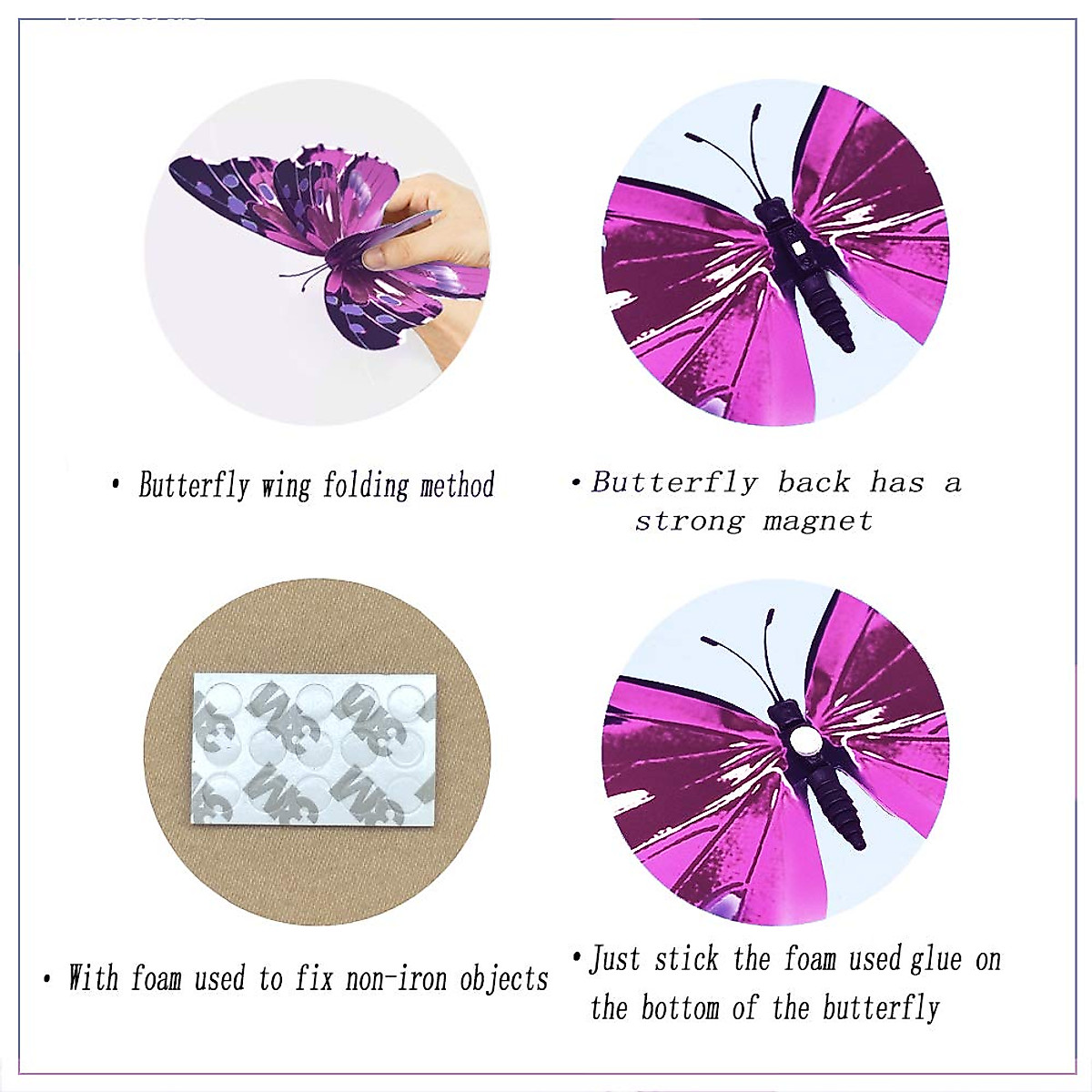 FENELY Giant Butterfly Wall Stickers Christmas Decor,3D Large Pink Butterflies Wall Magnetism Decals Removable DIY Home Art Decorations for Birthday Party Wedding Kids Room Bedroom