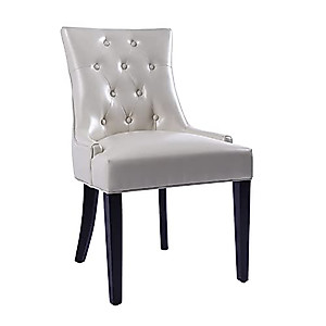 Merax Dining Chair Set of2, Bounded Leather Dinng Chair, Living Room Chairs Set, Kitchen Chair with Wood Legs, Cream