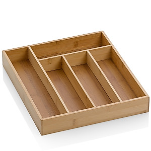 Kela Kalma 12013 Cutlery Tray, Drawer Divider with 8 Compartments, Removable, 35 x 43 x 6.5 cm, Bamboo, Bamboo, Bamboo, 5 Fächer