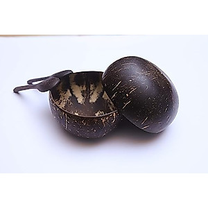 Natural Coconut Bowls and Coconut Spoons (Set of 2 Bowls and 2 Spoons) - 100% Natural Serving Bowls - Vegan - Organic - Hand Made - Eco Friendly - Made from Reclaimed Coconut Shells - by Coco Co.