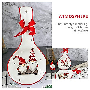 Cabilock Christmas Spoon Rest Santa Ceramic Spoon Holder 9.5 x 4.5 inch for Christmas Party Decorations, Kitchen Stove-Counter Top