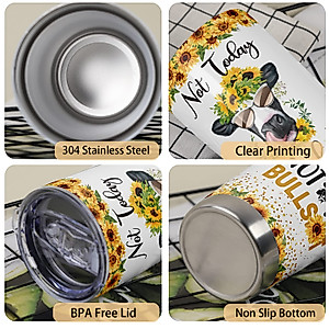 Cosictic Cow Lover Gift, Not Today Heifer Not My Pasture Not My Problem Travel Tumbler With Sunflower Cow, Gift For Heifer Cow Lover Farmer Life Lover