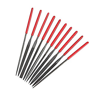 10Pcs Needle File Set Hardened Alloy Strength Steel Files- Mini Needle File Set Includes Round, Tapered Round, Half Round, Barrette, Crossing, Knife, Equaling, Warding, Square, and Three Square