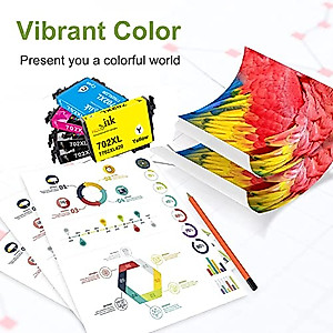 HOINKLO Remanufactured 702XL Ink Cartridge Replacement for Epson 702 T702XL T702 to use with Workforce Pro WF-3720 WF-3730 WF-3733 Printer (2 Black, 1 Cyan, 1 Magenta, 1 Yellow, 5 Pack)