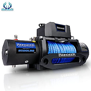 REINDEER 12V Winch New 9500 lb Load Capacity Electric Winch Synthetic Rope with Hawse Fairlead Waterproof IP67 with Wireless Remotes