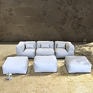 Patio Furniture Set Bean Bag Chairs PortoCervo 6PC Outdoor Chairs Sectional Conversation Patio Set Daybed Furniture Outdoor Sofa Couch High Density Foam Filling Modern Comfy Patio Couch (light gray)