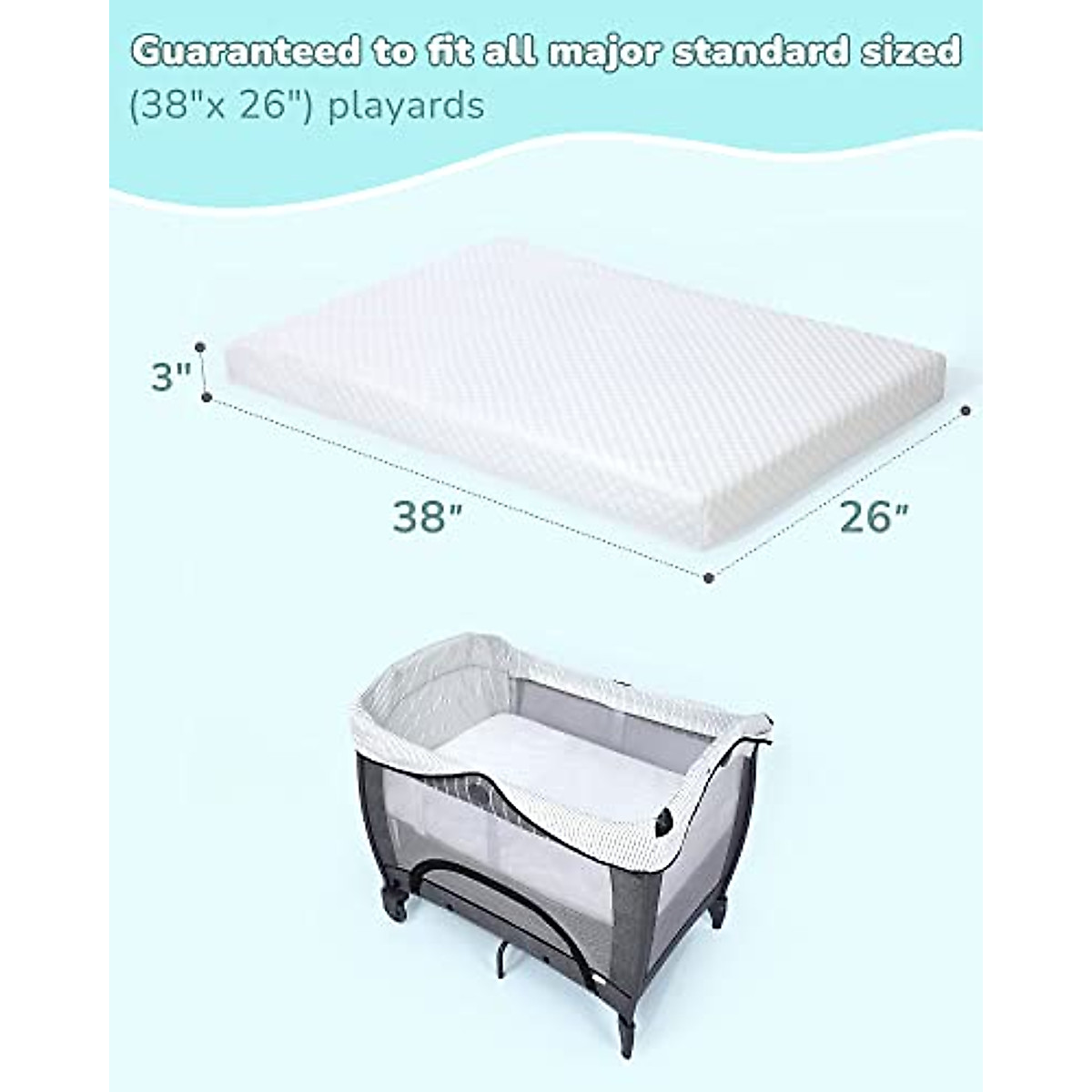 Forias Pack and Play Mattress, Portable Pack n Play Mattress, Memory Foam Playard Mattress Pad for Graco Pack n Play with Waterproof Washable Cover 38X26X3